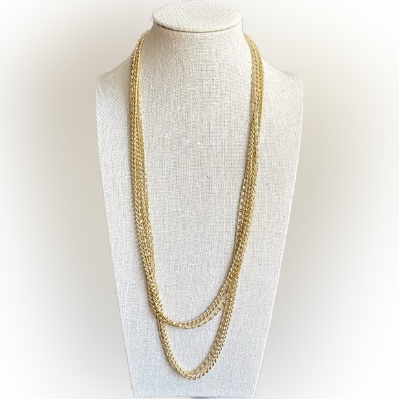 Vintage | Jewelry | Vintage Long Gold Tone Double Strand Flapper Chain ...
